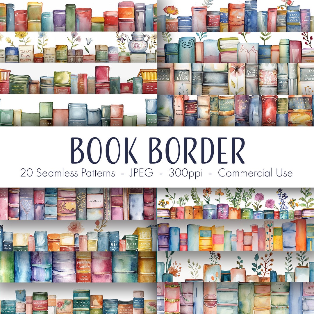 Book Seamless Borders, Printable Digital Paper, Commercial Use, JPEG ...