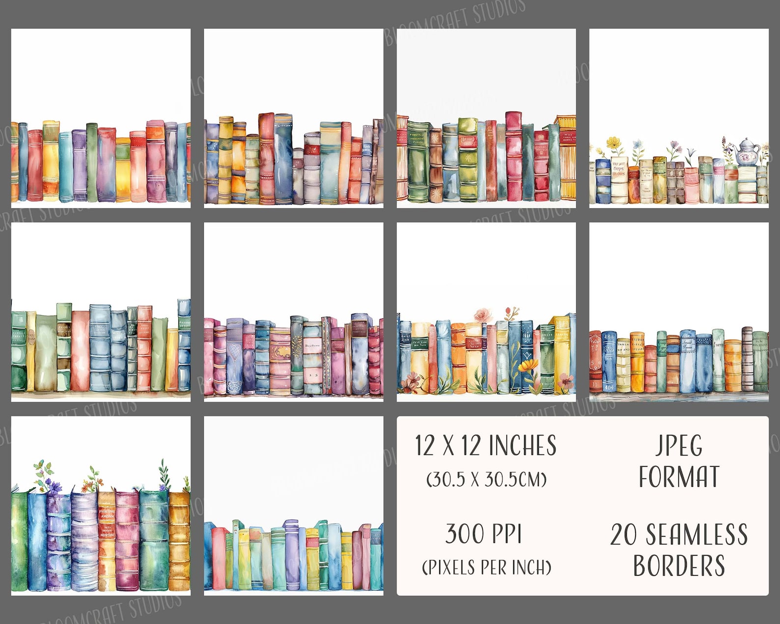 Book Seamless Borders, Printable Digital Paper, Commercial Use, JPEG ...