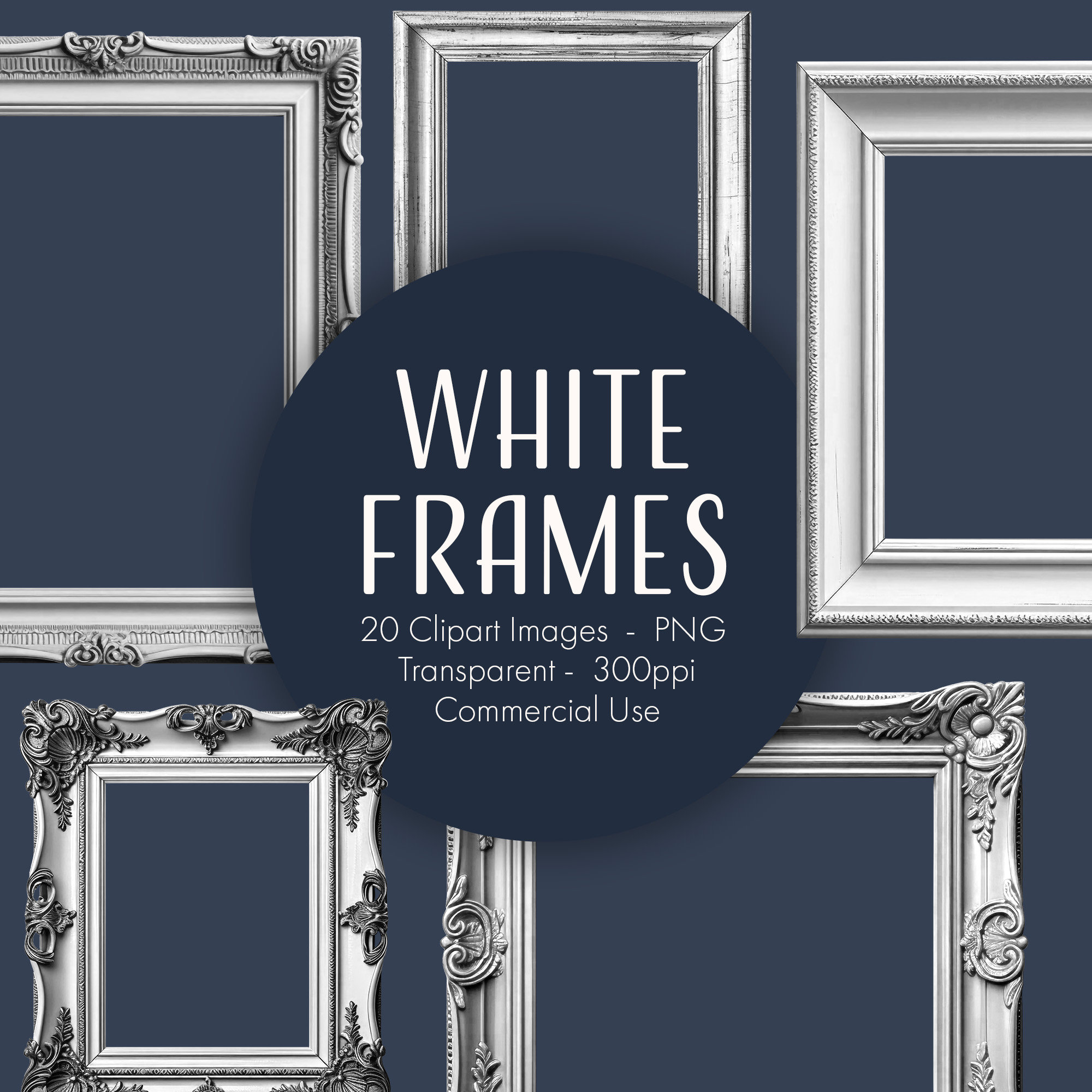 White Frame Clipart - Printable Images, Transparent Background, Instant ...