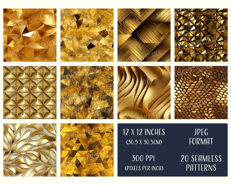 Gold Plated Seamless Patterns, Printable Digital Paper, Commercial Use ...