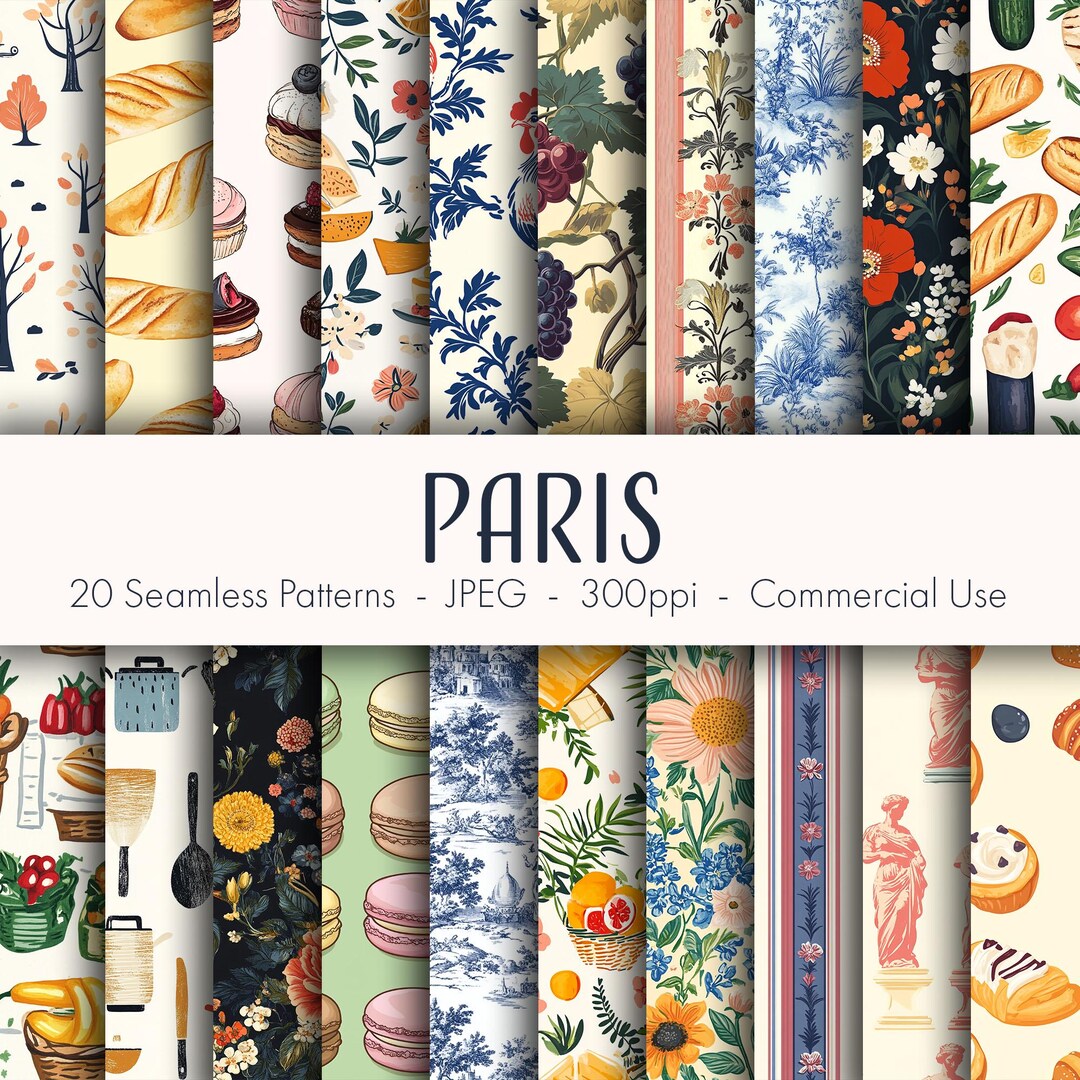 Paris Seamless Patterns, Printable Digital Paper, Commercial Use, JPEG ...