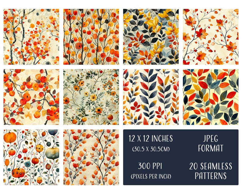 Fall Leaves Seamless Patterns, Printable Digital Paper, Commercial Use ...