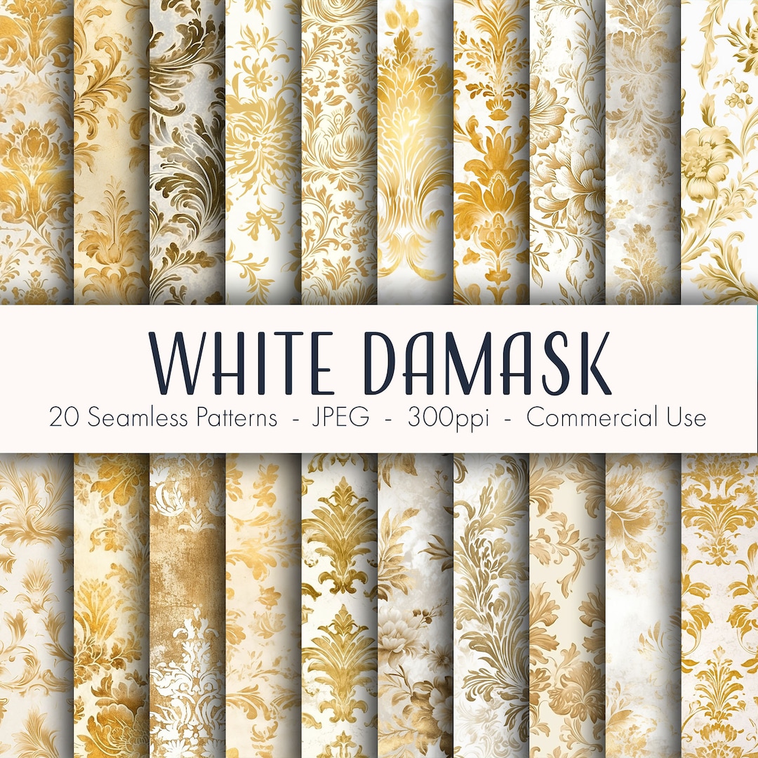 White Damask Seamless Patterns, Printable Digital Paper, Instant ...