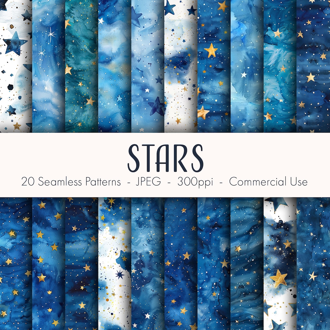 Stars Seamless Patterns, Printable Digital Paper, Commercial Use, JPEG ...