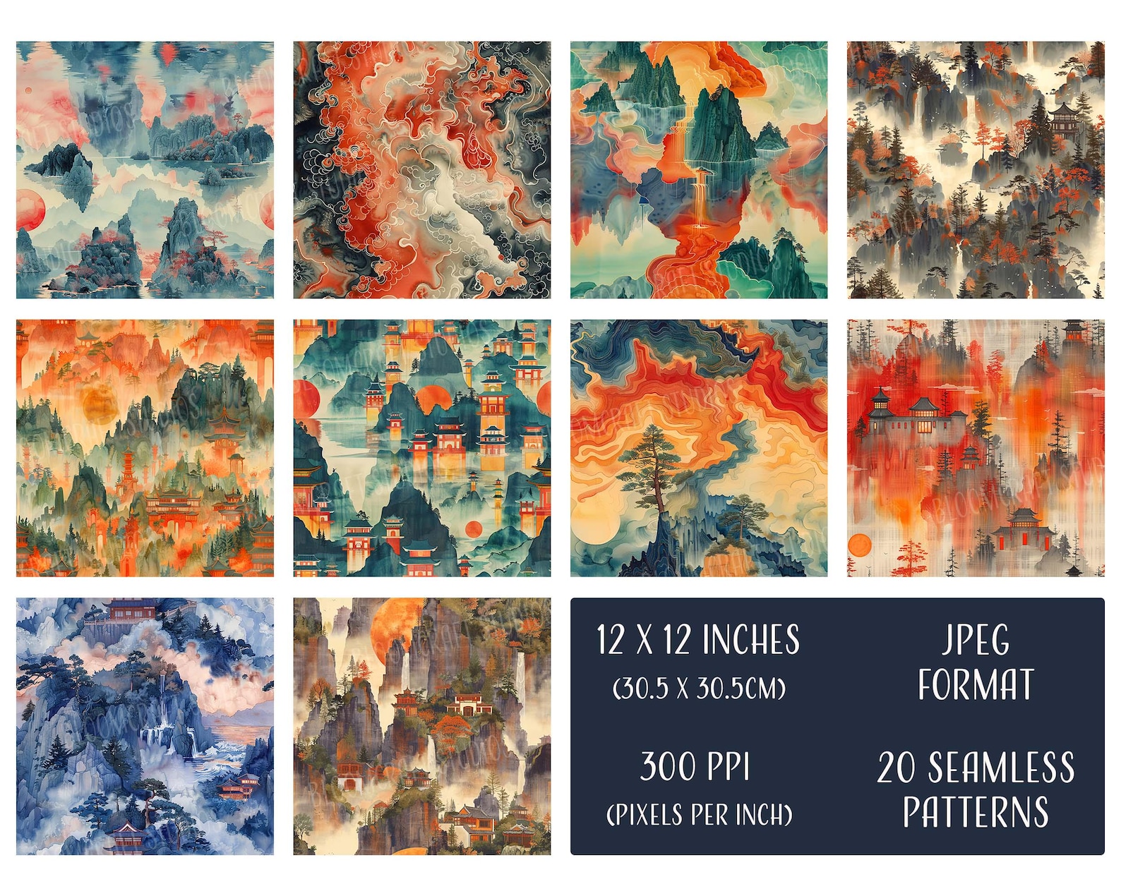 China Seamless Patterns, Printable Digital Paper, Commercial Use, JPEG ...