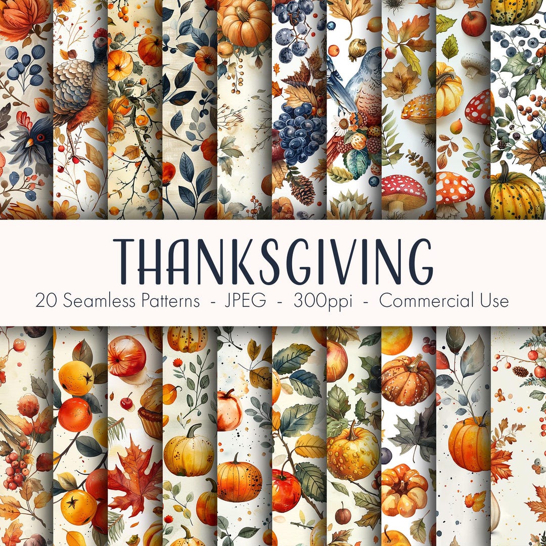 Thanksgiving Seamless Patterns, Printable Digital Paper, Commercial Use ...