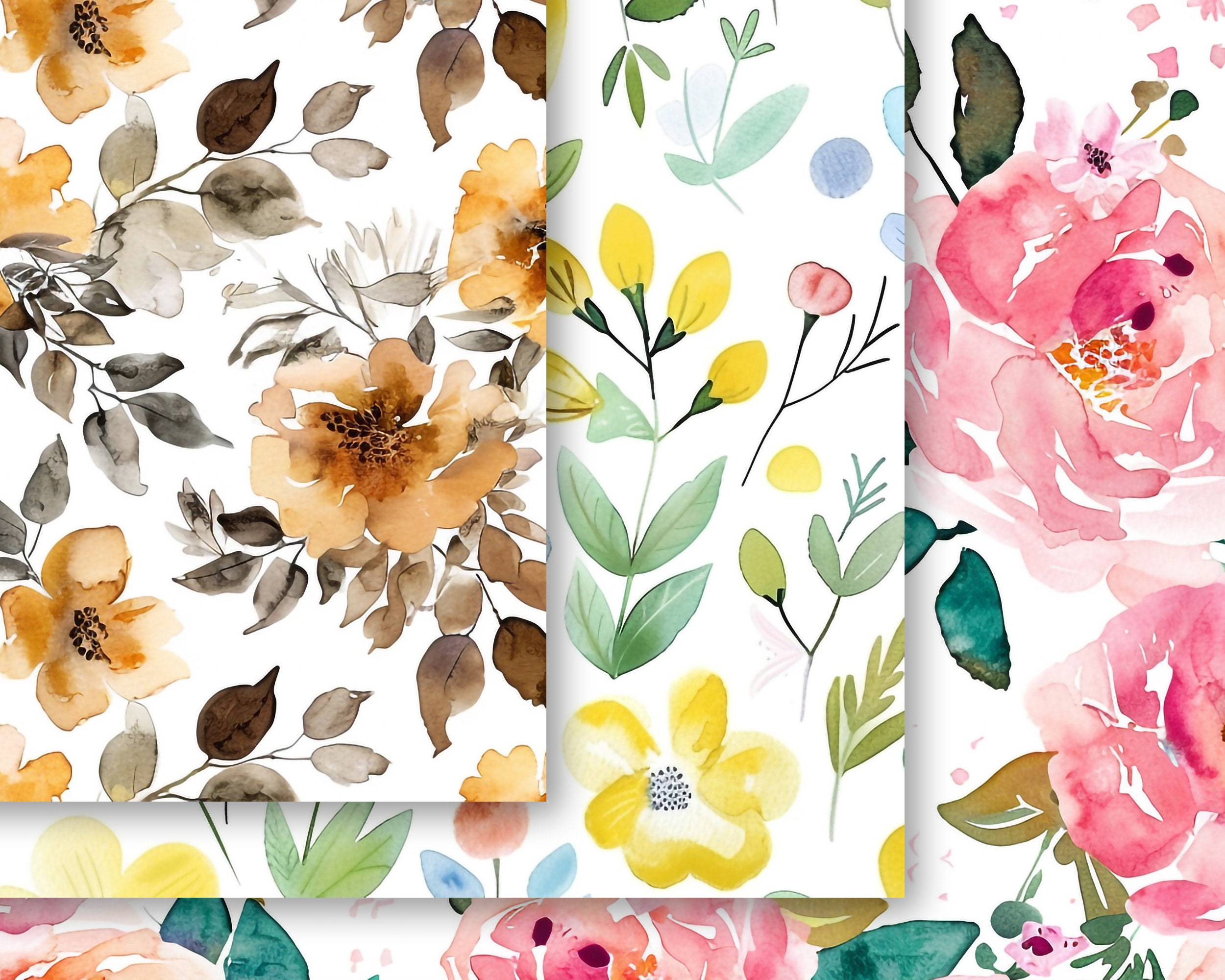 Flowers Seamless Patterns, Printable Digital Paper, Commercial Use ...