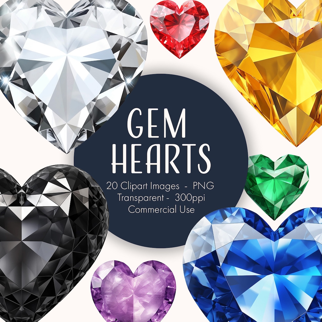 Gem Hearts Clipart - Printable Images, Transparent Background, Instant ...
