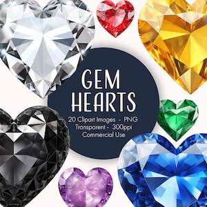 Gem Hearts Clipart - Printable Images, Transparent Background, Instant ...