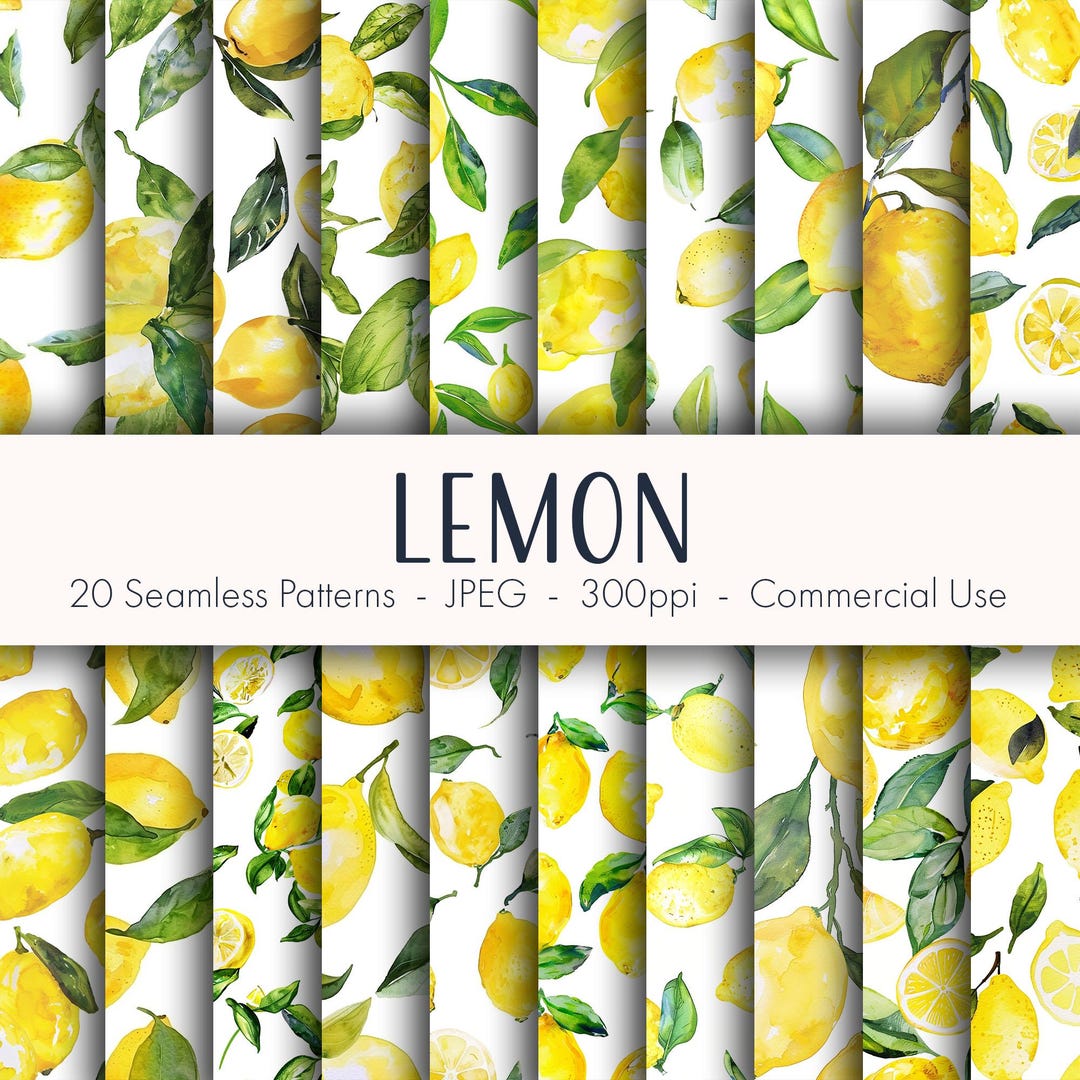 Lemon Seamless Patterns, Printable Digital Paper, Commercial Use, JPEG Format, Instant Download ...