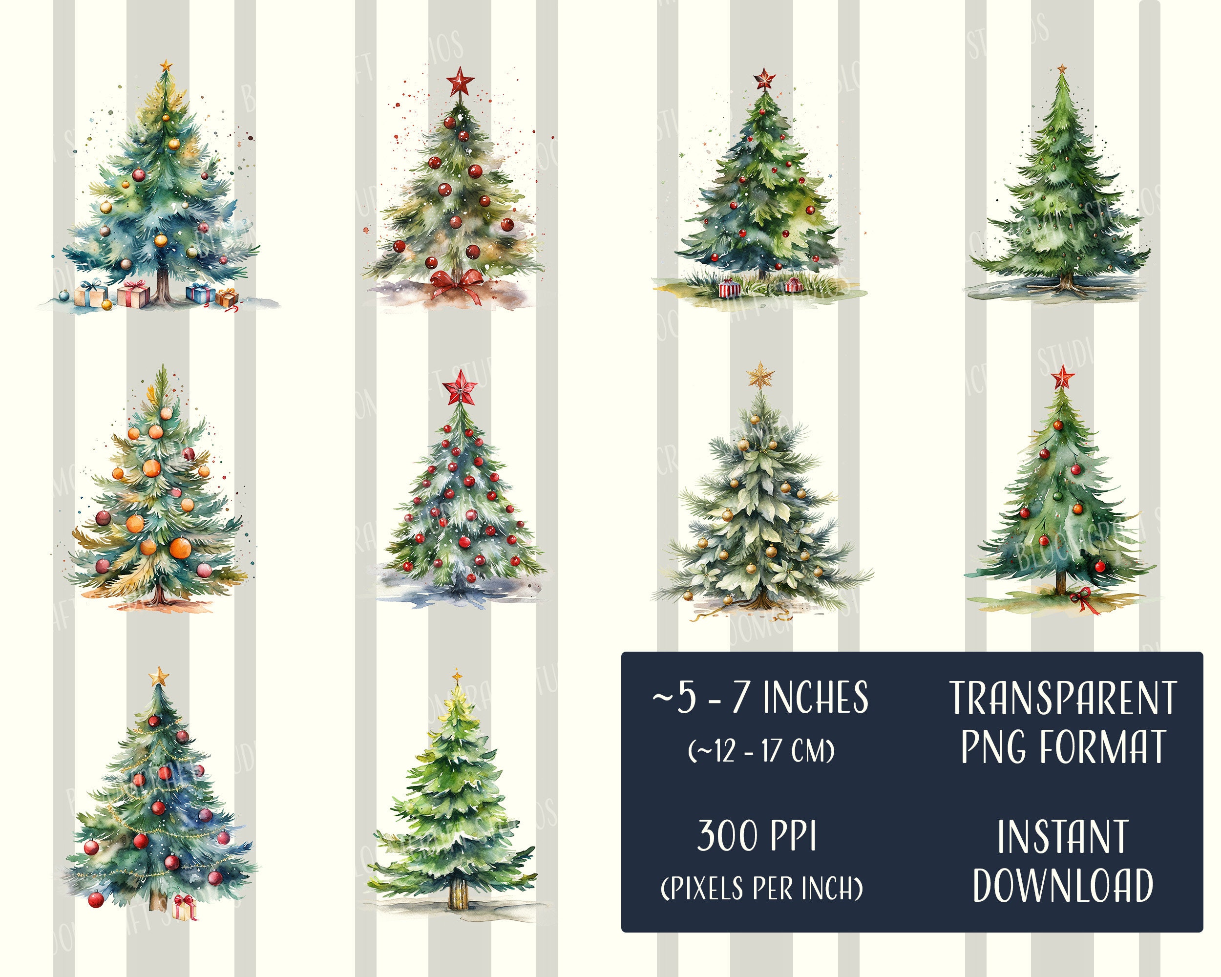 Christmas Tree Clipart Watercolor Styled, Transparent Background ...