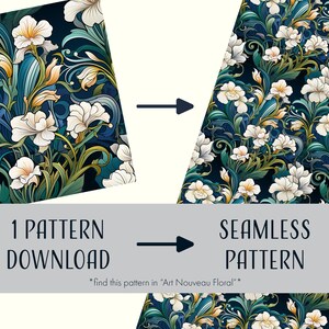 Art Nouveau Dark Seamless Patterns, Printable Digital Paper, Commercial ...