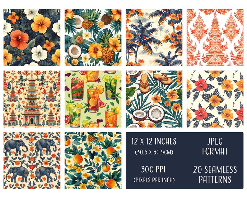 Thailand Seamless Patterns, Printable Digital Paper, Commercial Use ...