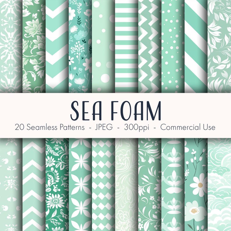 Sea Foam Seamless Patterns, Printable Digital Paper, Commercial Use ...