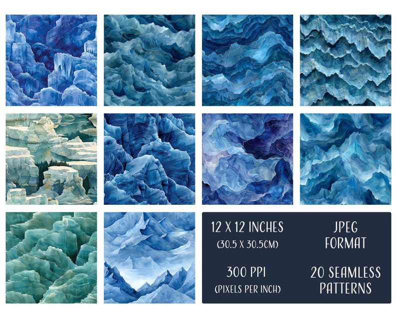 Glacier Seamless Patterns, Printable Digital Paper, Commercial Use ...