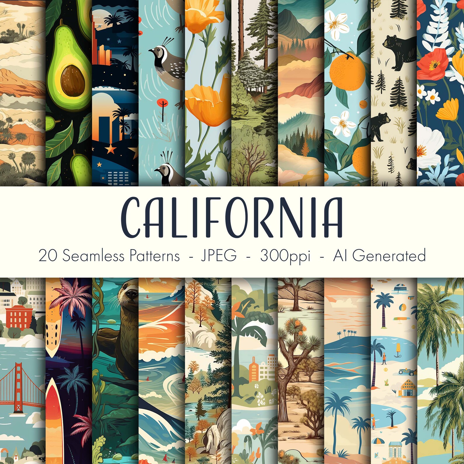 California Patterns, Printable Digital Paper, Commercial Use, JPEG ...
