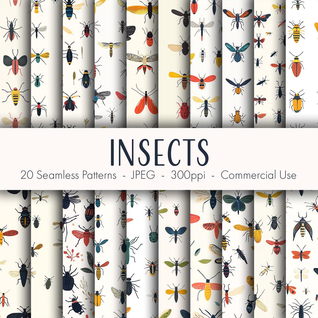 Insects Seamless Patterns, Printable Digital Paper, Commercial Use ...