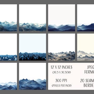 Mountain Seamless Borders, Printable Digital Paper, Commercial Use ...