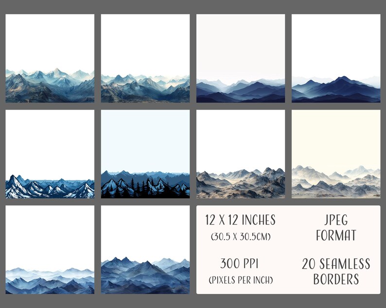 Mountain Seamless Borders, Printable Digital Paper, Commercial Use ...