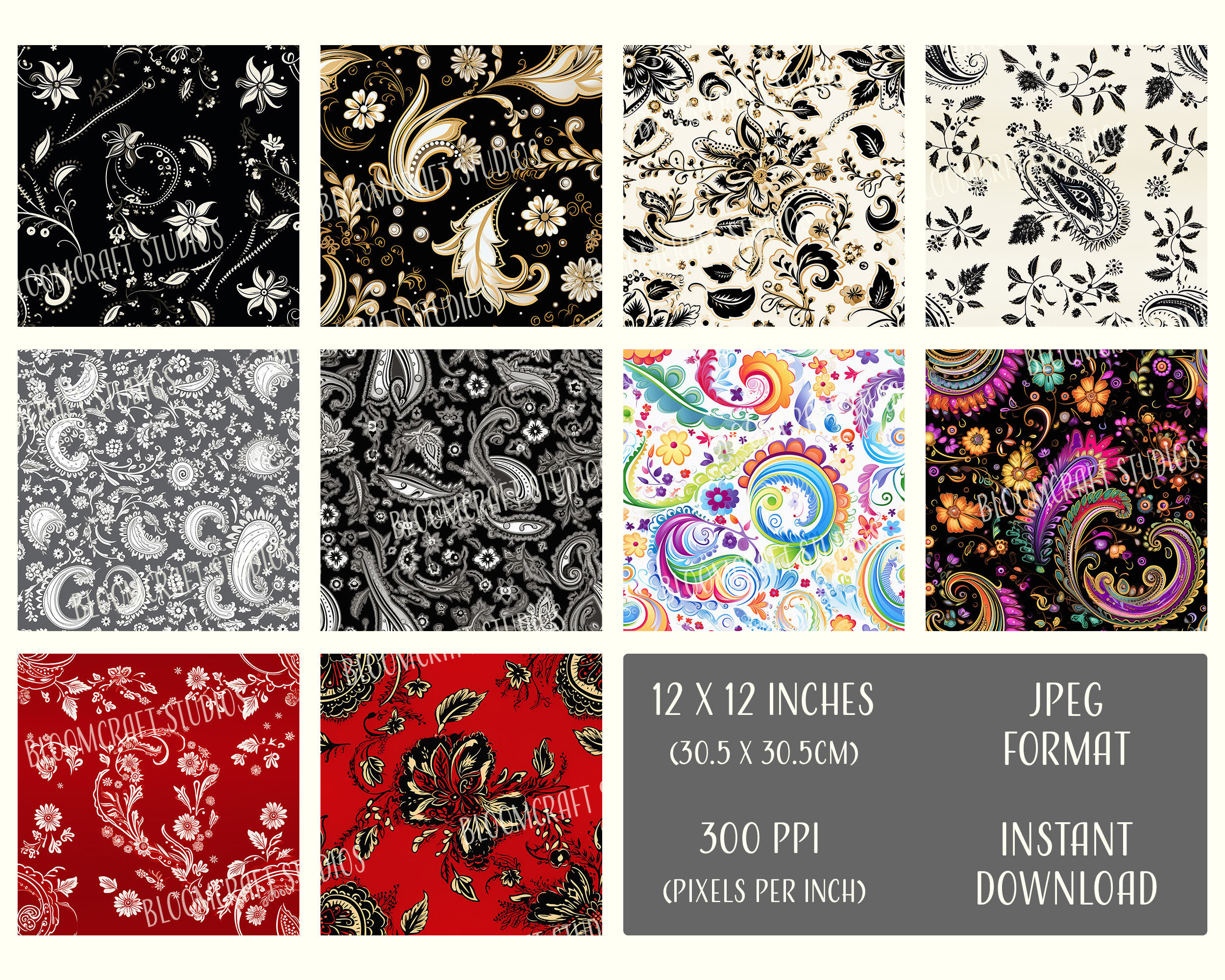 Basic Paisley Seamless Patterns, Printable Digital Paper, Instant ...