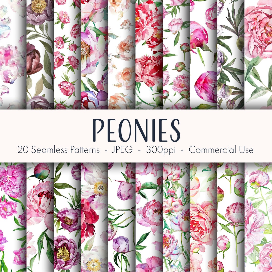 Peonies Seamless Patterns, Printable Digital Paper, Commercial Use ...