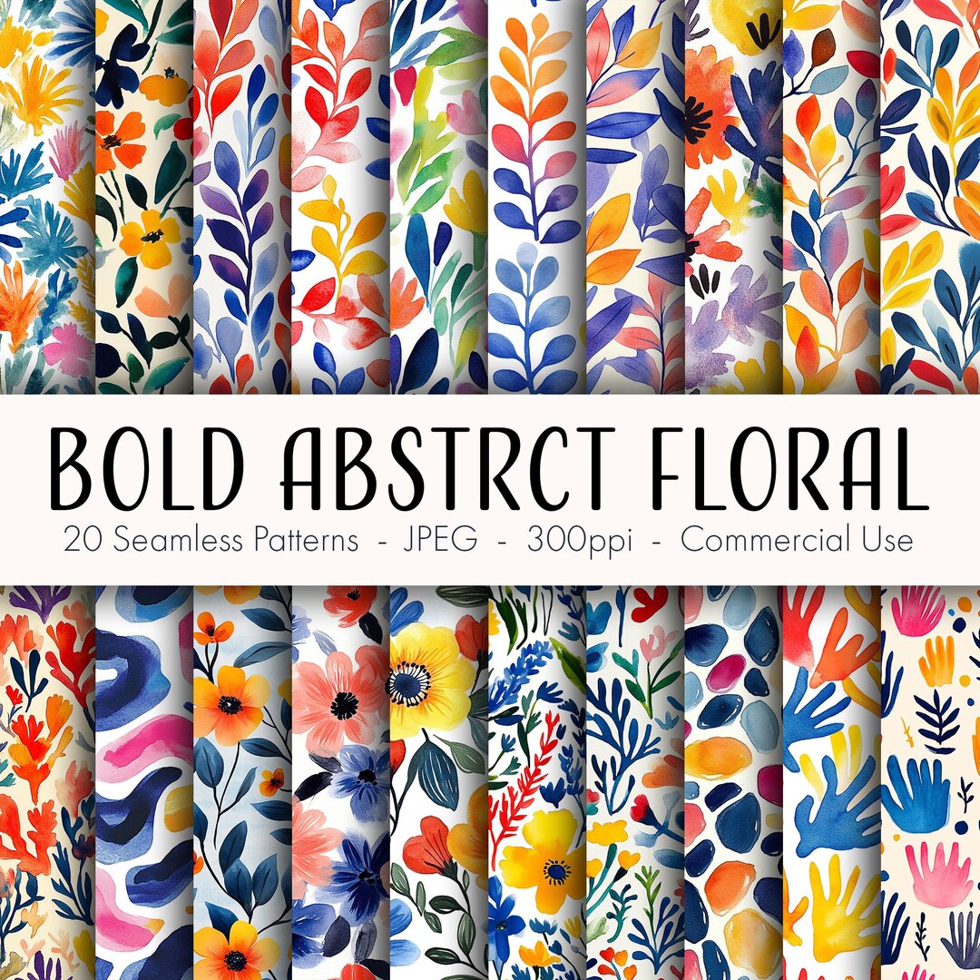 Bold Abstract Floral Seamless Patterns, Printable Digital Paper ...