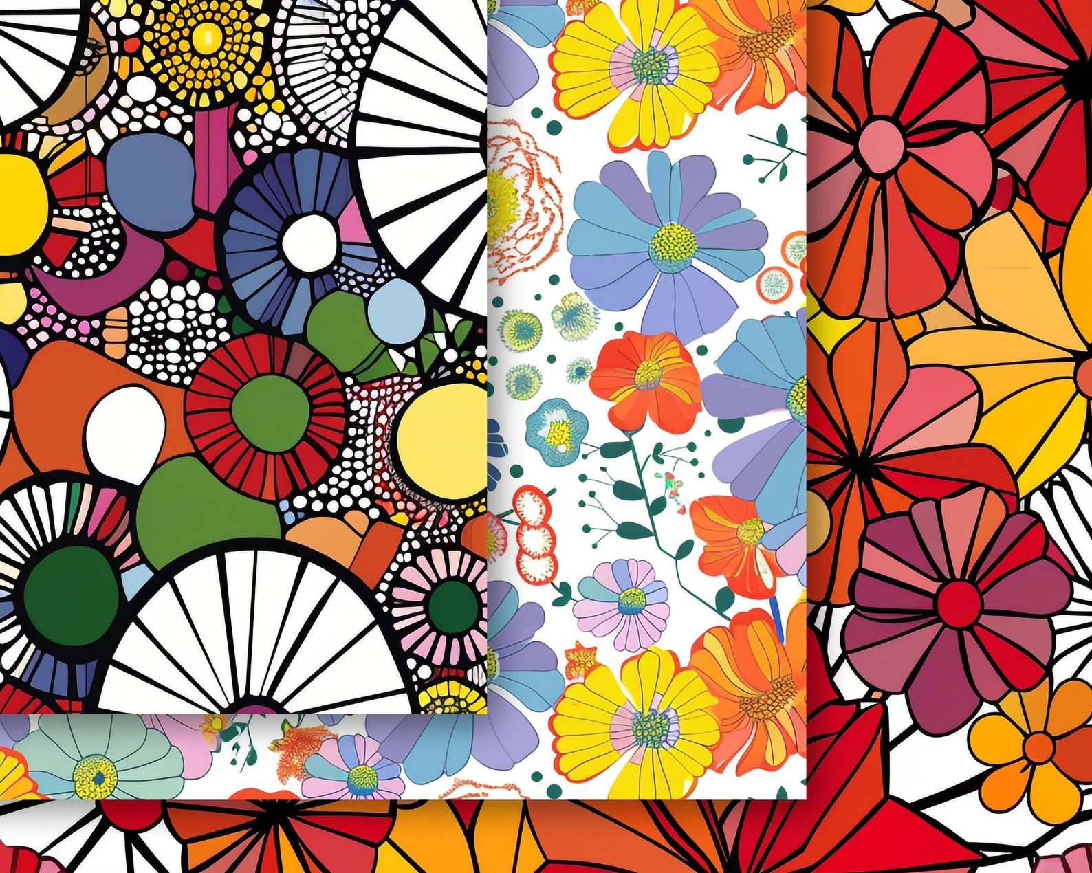 Retro Flowers Seamless Patterns, Printable Digital Paper, Commercial ...