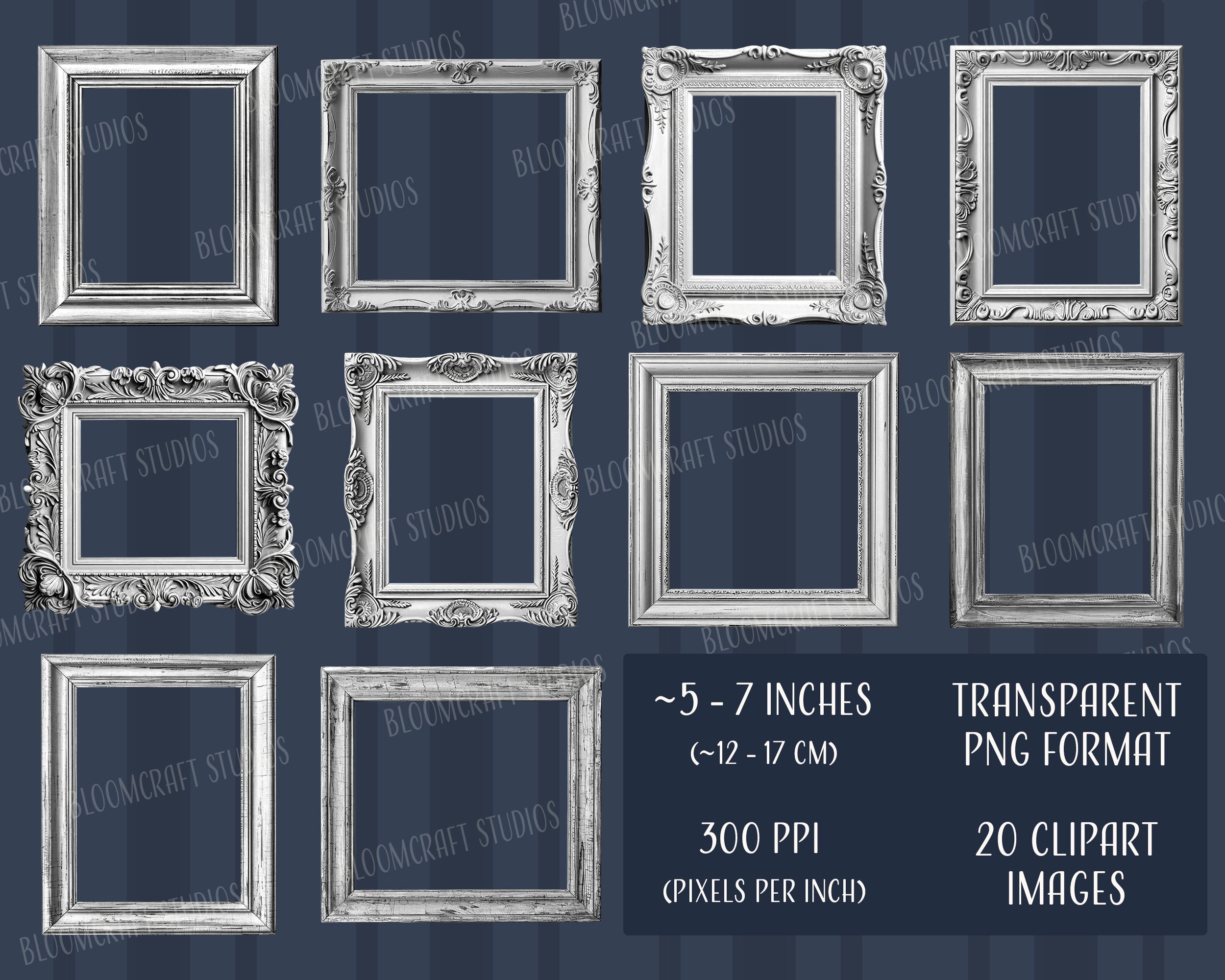 White Frame Clipart - Printable Images, Transparent Background, Instant ...