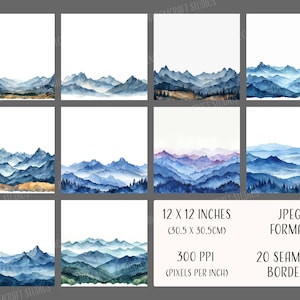 Mountain Seamless Borders, Printable Digital Paper, Commercial Use ...