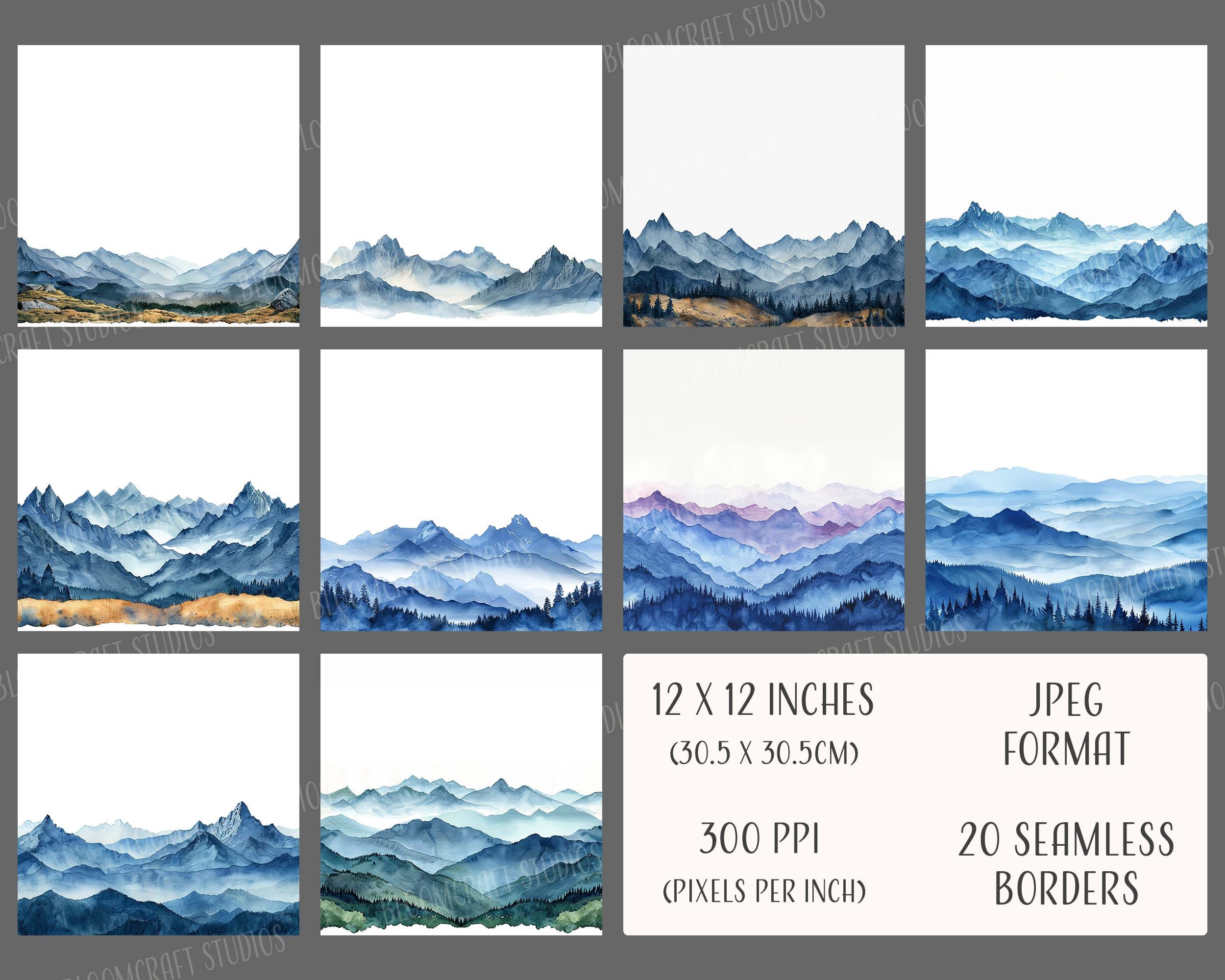Mountain Seamless Borders, Printable Digital Paper, Commercial Use ...