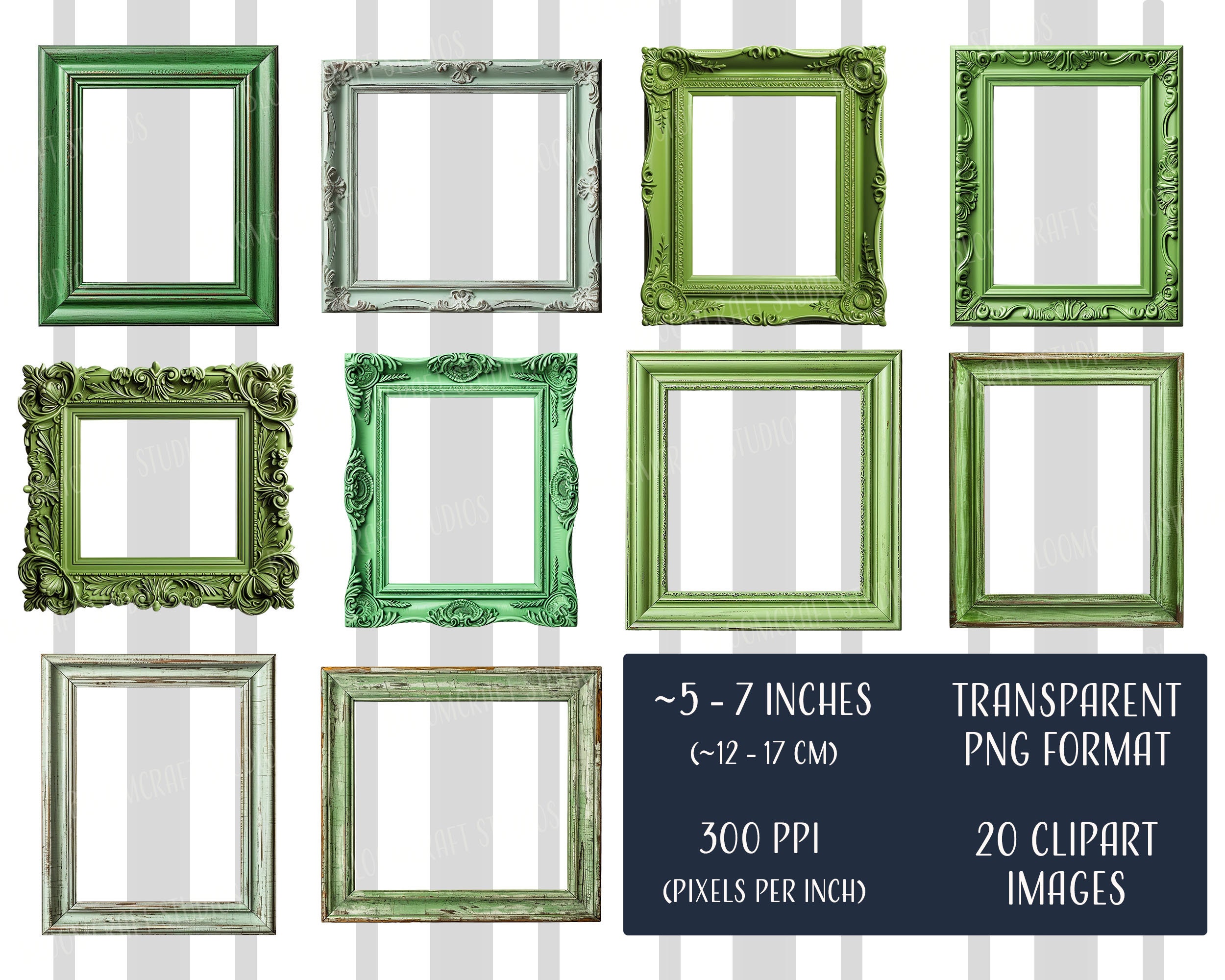 Green Frames Clipart Printable Images, Transparent Background, Instant ...