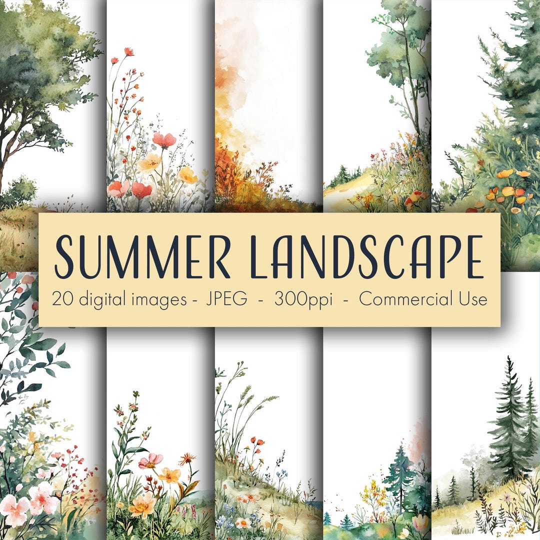 Summer Landscape Digital Images, Printable Digital Paper, Instant ...