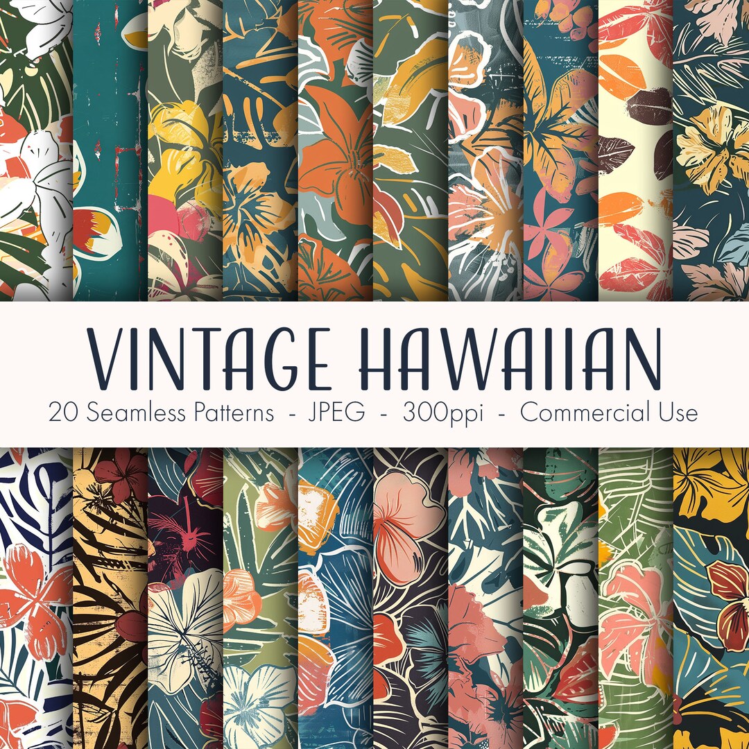 Vintage Hawaiian Seamless Patterns, Printable Digital Paper, Commercial ...