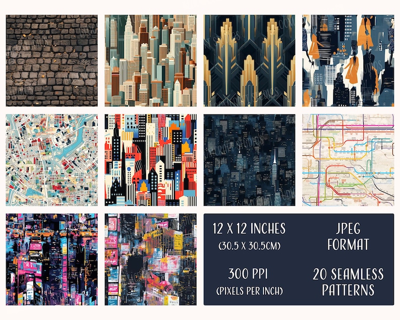 New York City Seamless Patterns, Printable Digital Paper, Commercial ...