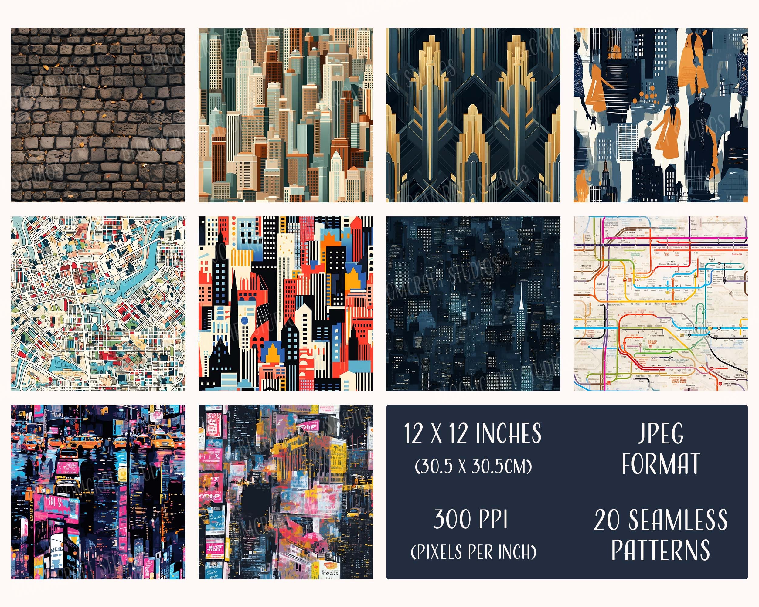 New York City Seamless Patterns, Printable Digital Paper, Commercial ...