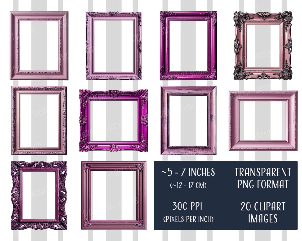 Pink Frames Clipart - Printable Images, Transparent Background, Instant ...