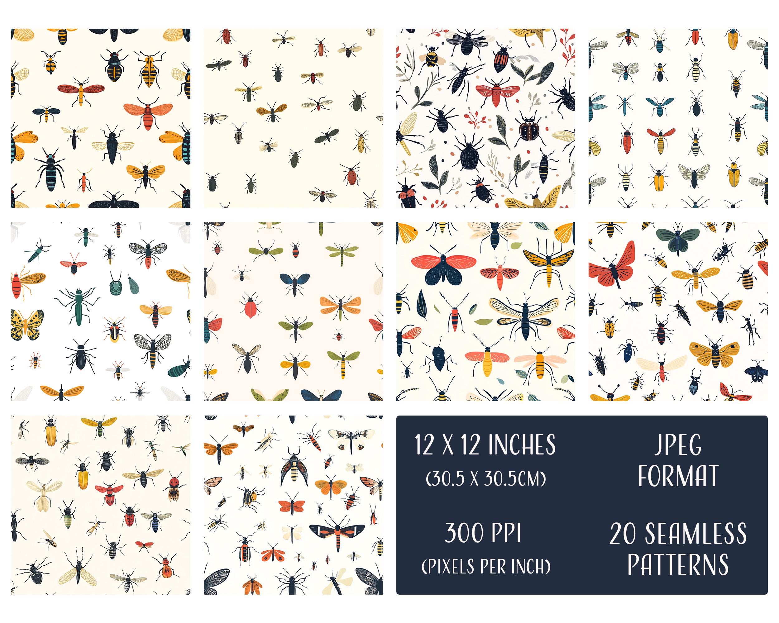 Insects Seamless Patterns, Printable Digital Paper, Commercial Use ...