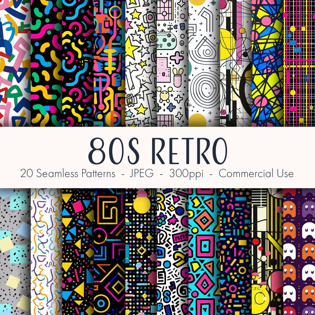 80s Retro Seamless Patterns, Printable Digital Paper, Commercial Use ...