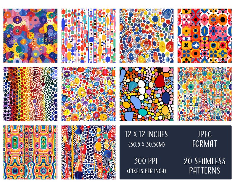 Yayoi Kusama Seamless Patterns, Printable Digital Paper, Commercial Use ...