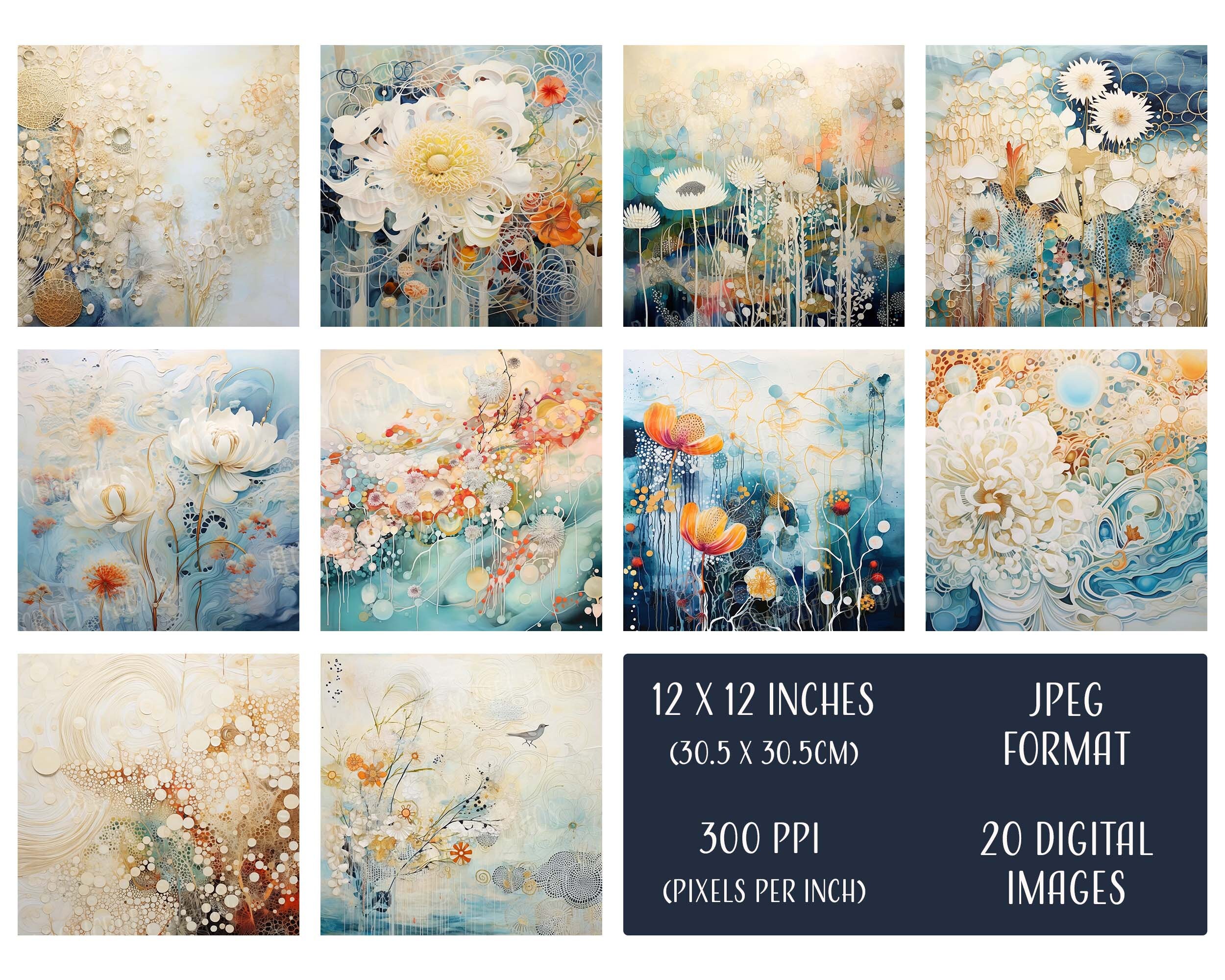 Ethereal White Digital Images, Printable Digital Paper, Instant ...