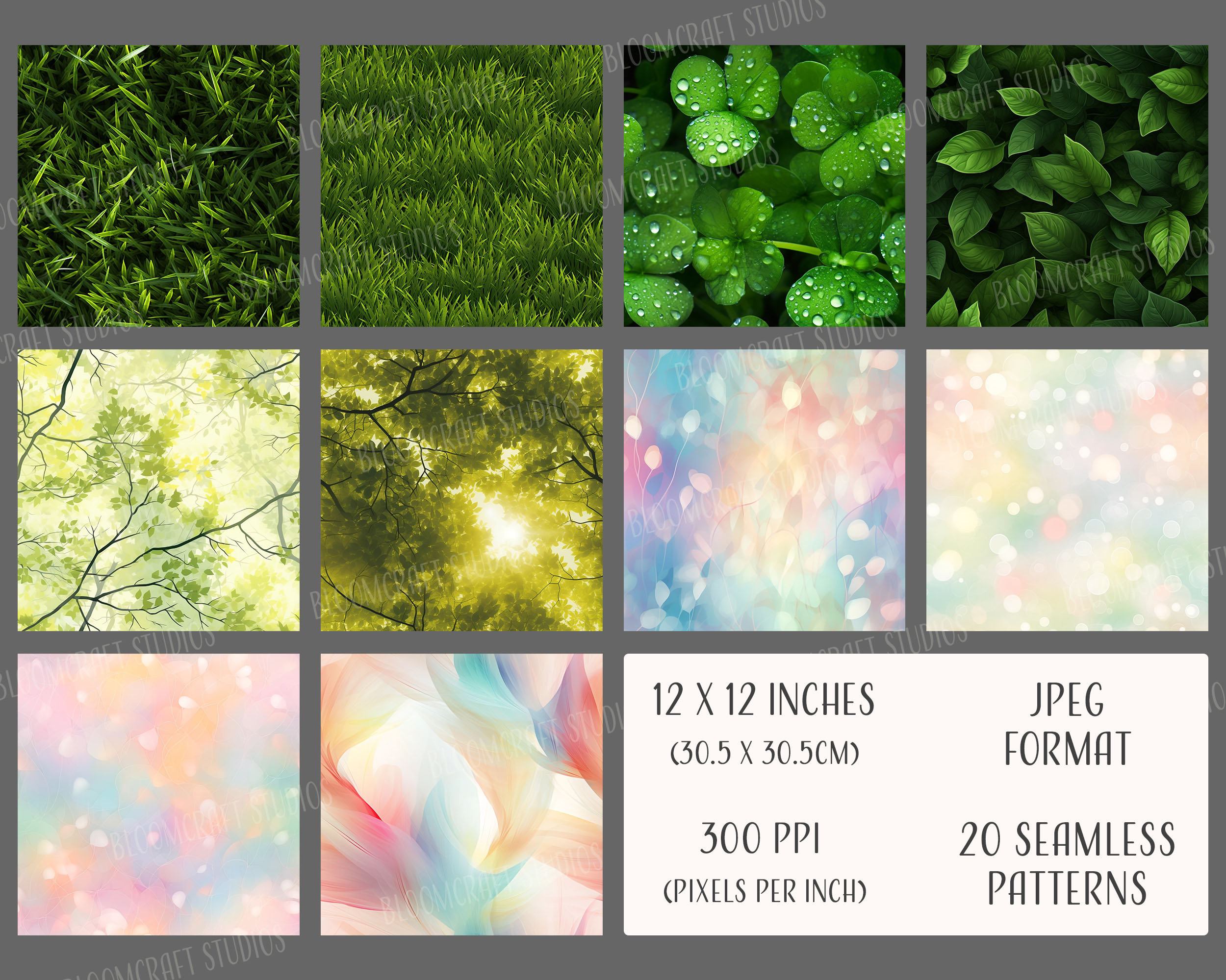 Spring Textures Seamless Patterns, Printable Digital Paper, Commercial ...