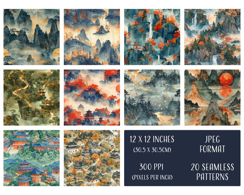 China Seamless Patterns, Printable Digital Paper, Commercial Use, JPEG ...