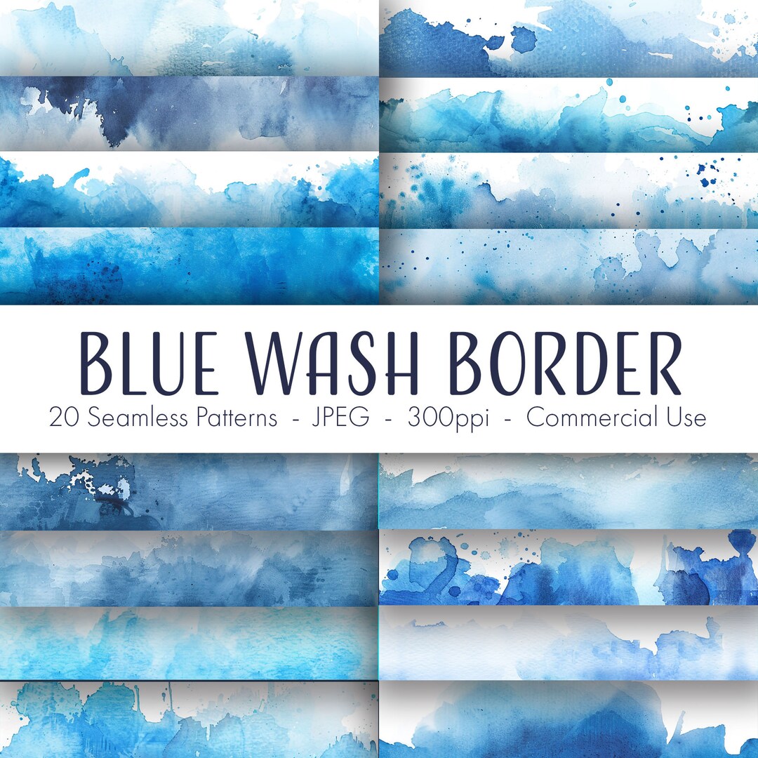 Blue Wash Seamless Borders, Printable Digital Paper, Commercial Use ...