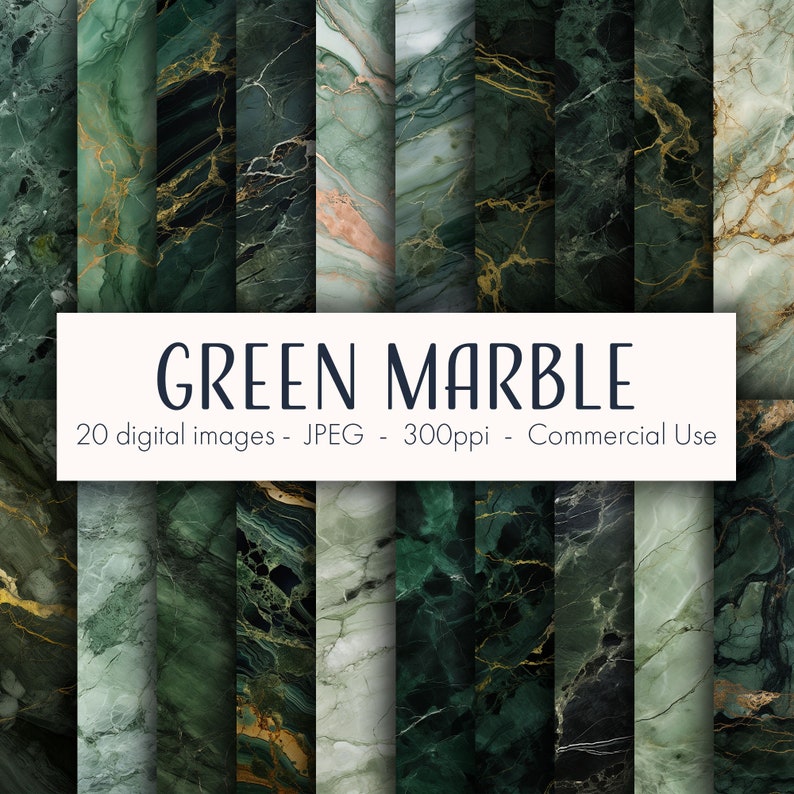 Green Marble Digital Images, Printable Digital Paper, Instant Download ...