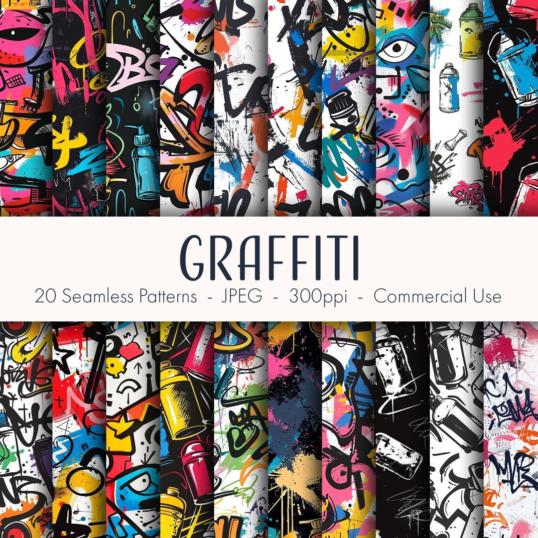 Graffiti Seamless Patterns, Printable Digital Paper, Commercial Use ...