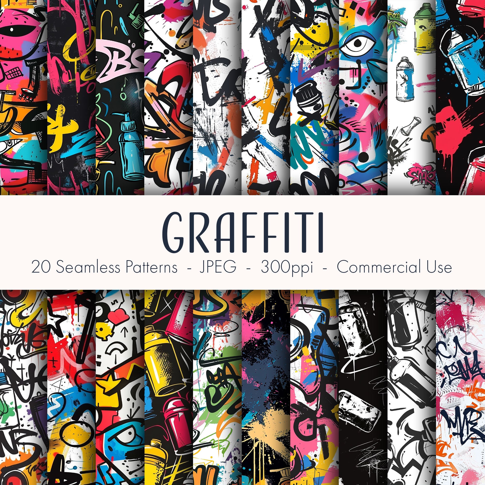 Graffiti Seamless Patterns, Printable Digital Paper, Commercial Use ...