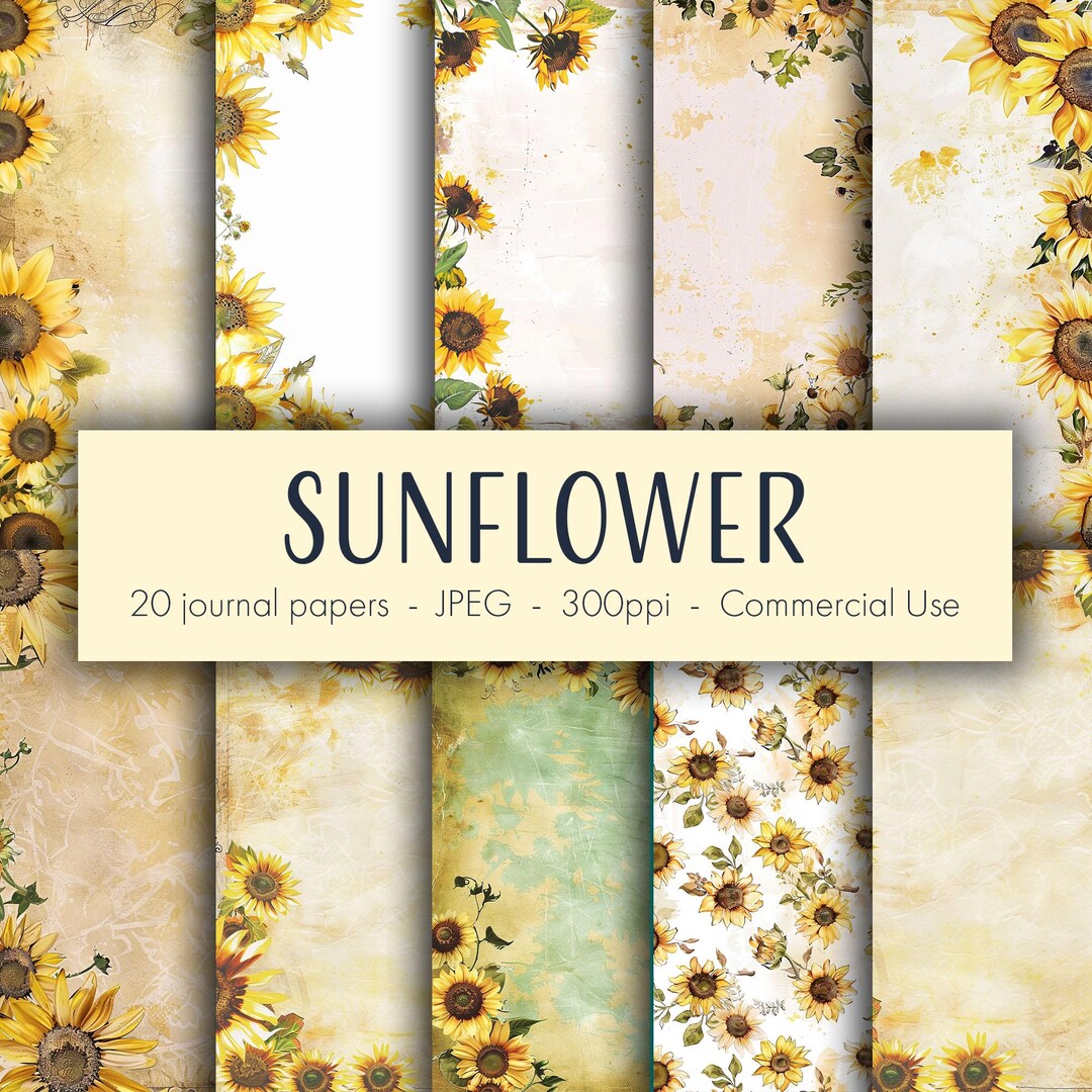 Sunflower Journal Paper, Printable Digital Notebook Paper, 8.5x11 ...