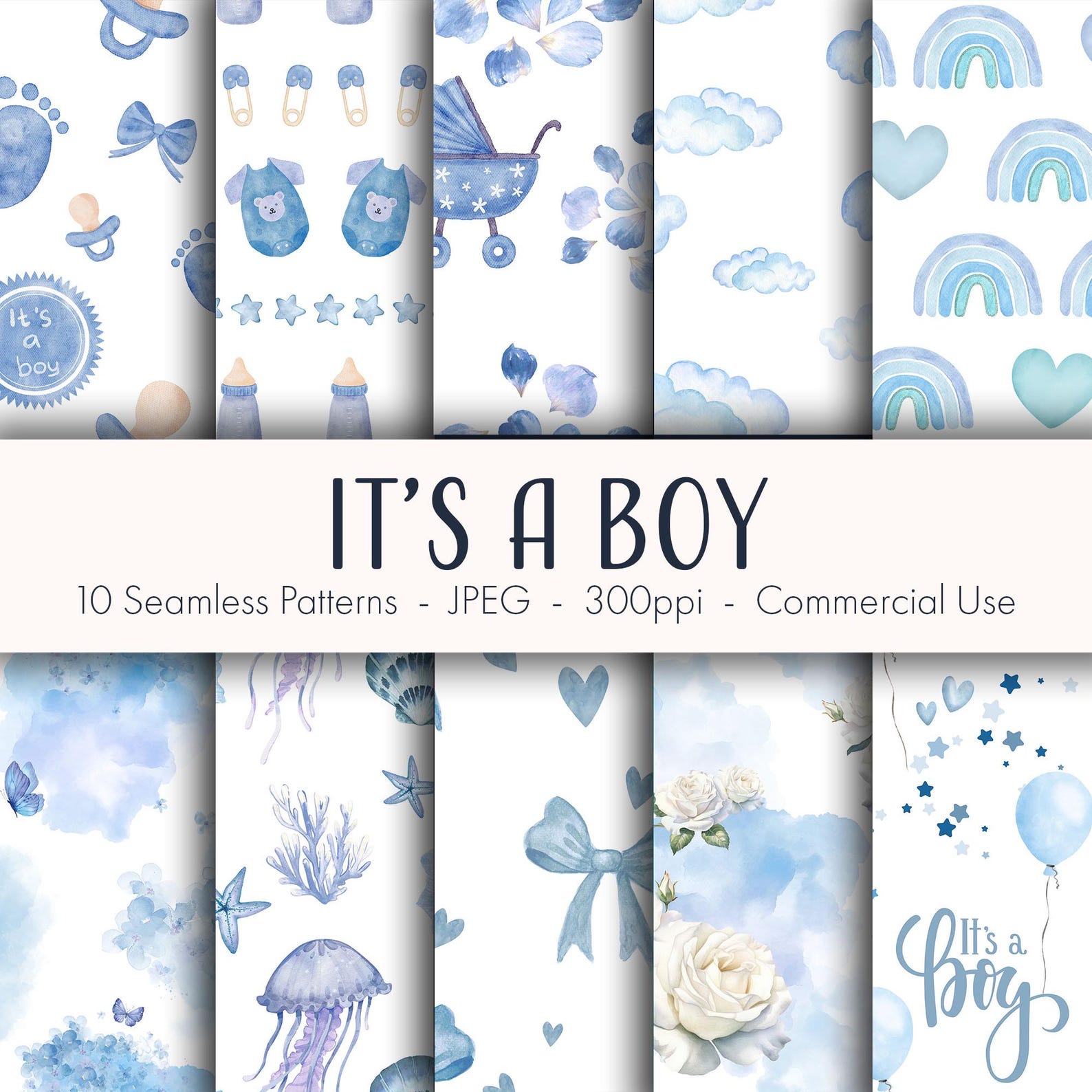 It's a Boy Seamless Patterns, Printable Digital Paper, Commercial Use ...