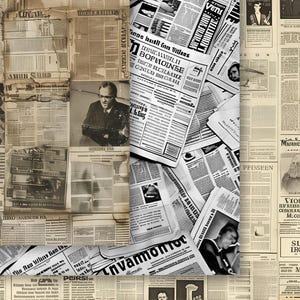 Newspaper Seamless Patterns, Printable Digital Paper, Commercial Use ...