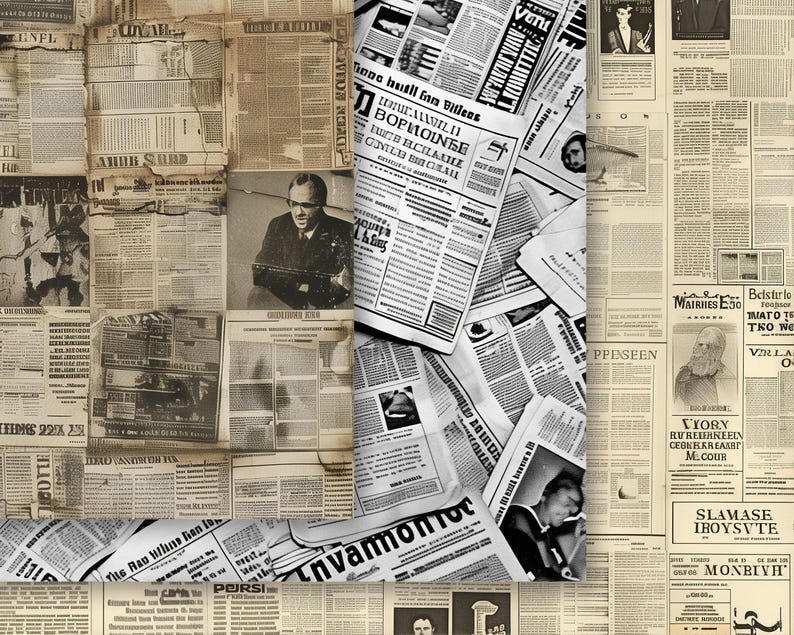 Newspaper Seamless Patterns, Printable Digital Paper, Commercial Use ...